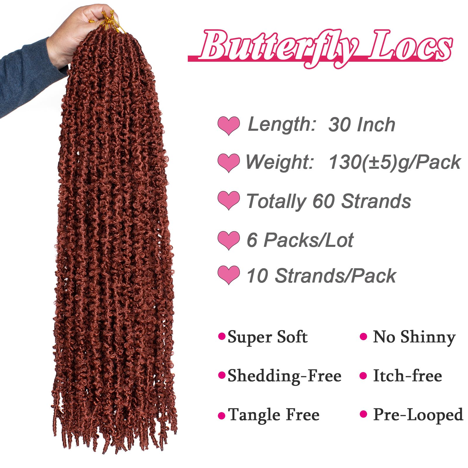 Snapklik.com : Leeven 30 Inch Copper Red Butterfly Locs - Crochet Hair