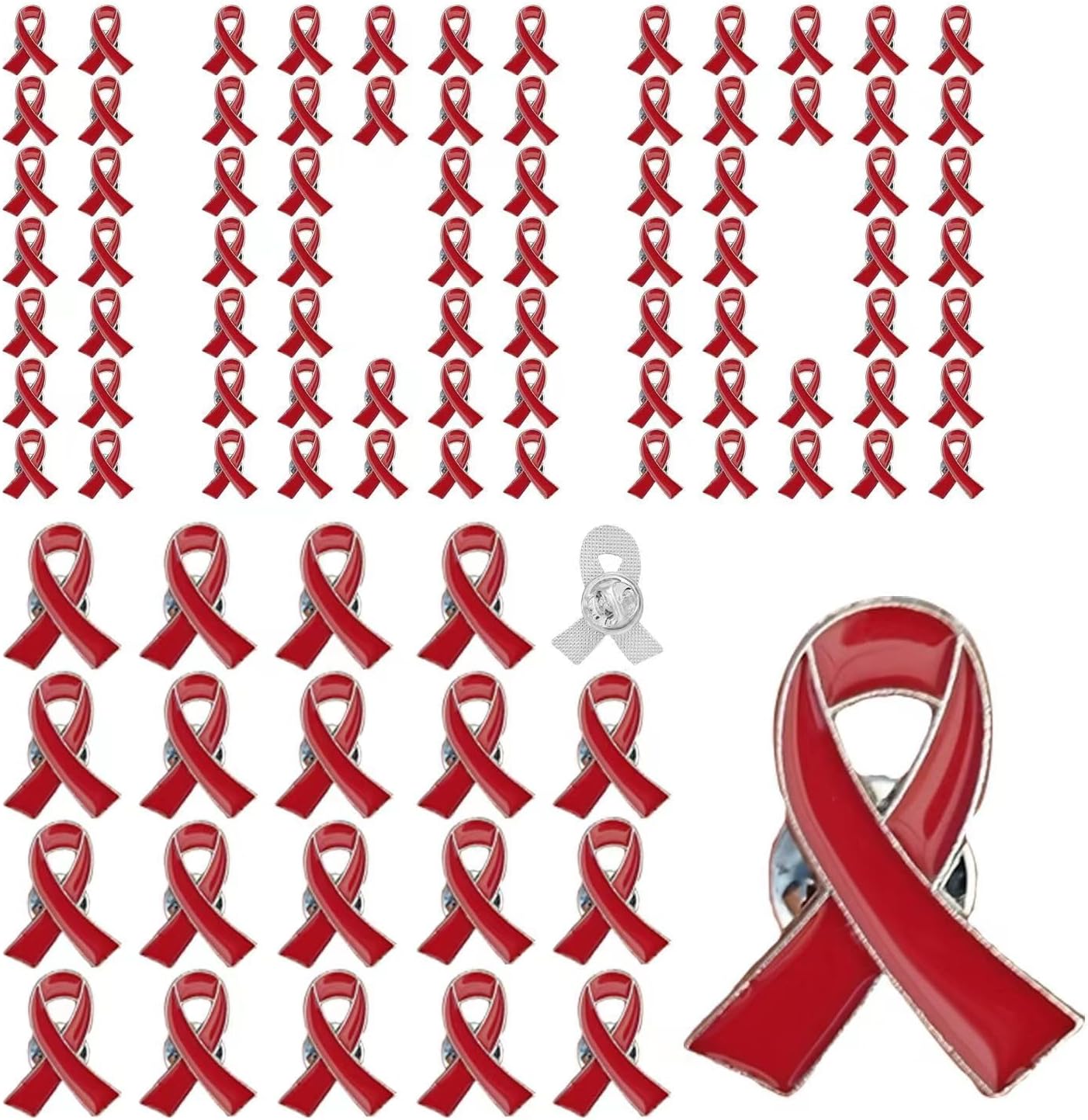 Amazon.com: Red Ribbon Pins 100 pieces Red awareness Enamel Lapel ...