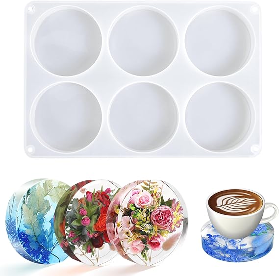 Amazon.com: KISREL Round Resin Molds, Large 6 Cavity Coaster Silicone ...