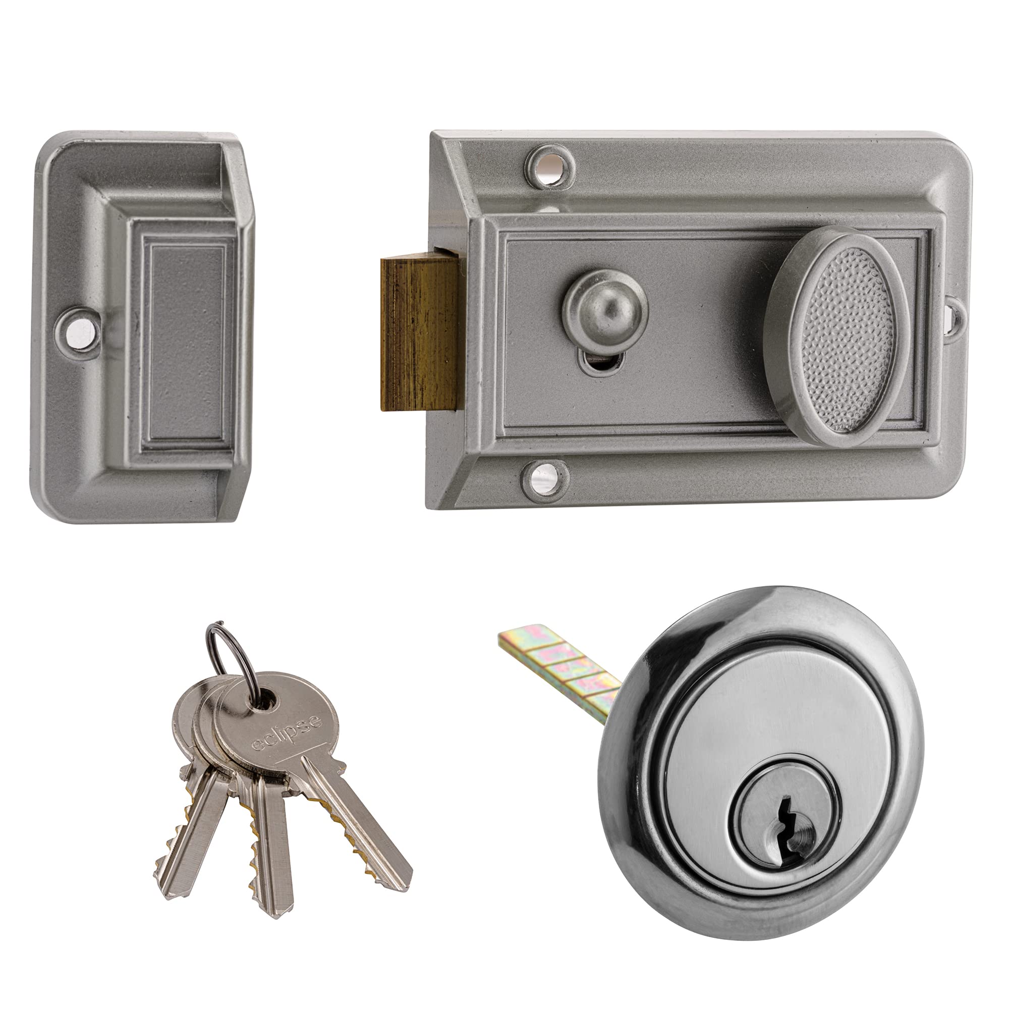 Buy XFORT Silver Nightlatch Complete with Polished Chrome Rim Cylinder ...