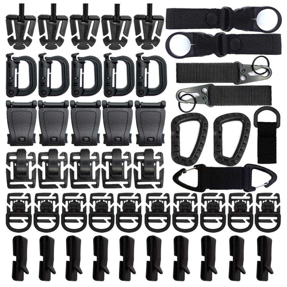 48PCS Tactical Gear Clip Set Molle Webbing Attachments for Tactical ...