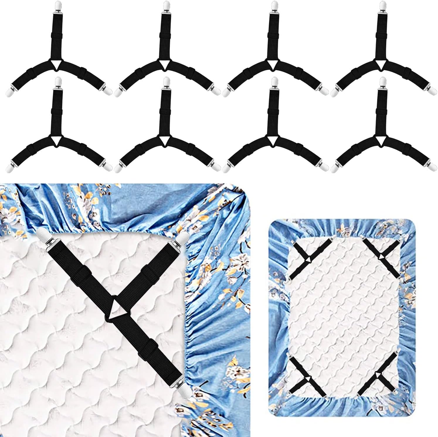 Amazon.com: DORARA 8 Pack Bed Sheet Holder Straps, Triangle Bed Sheet ...
