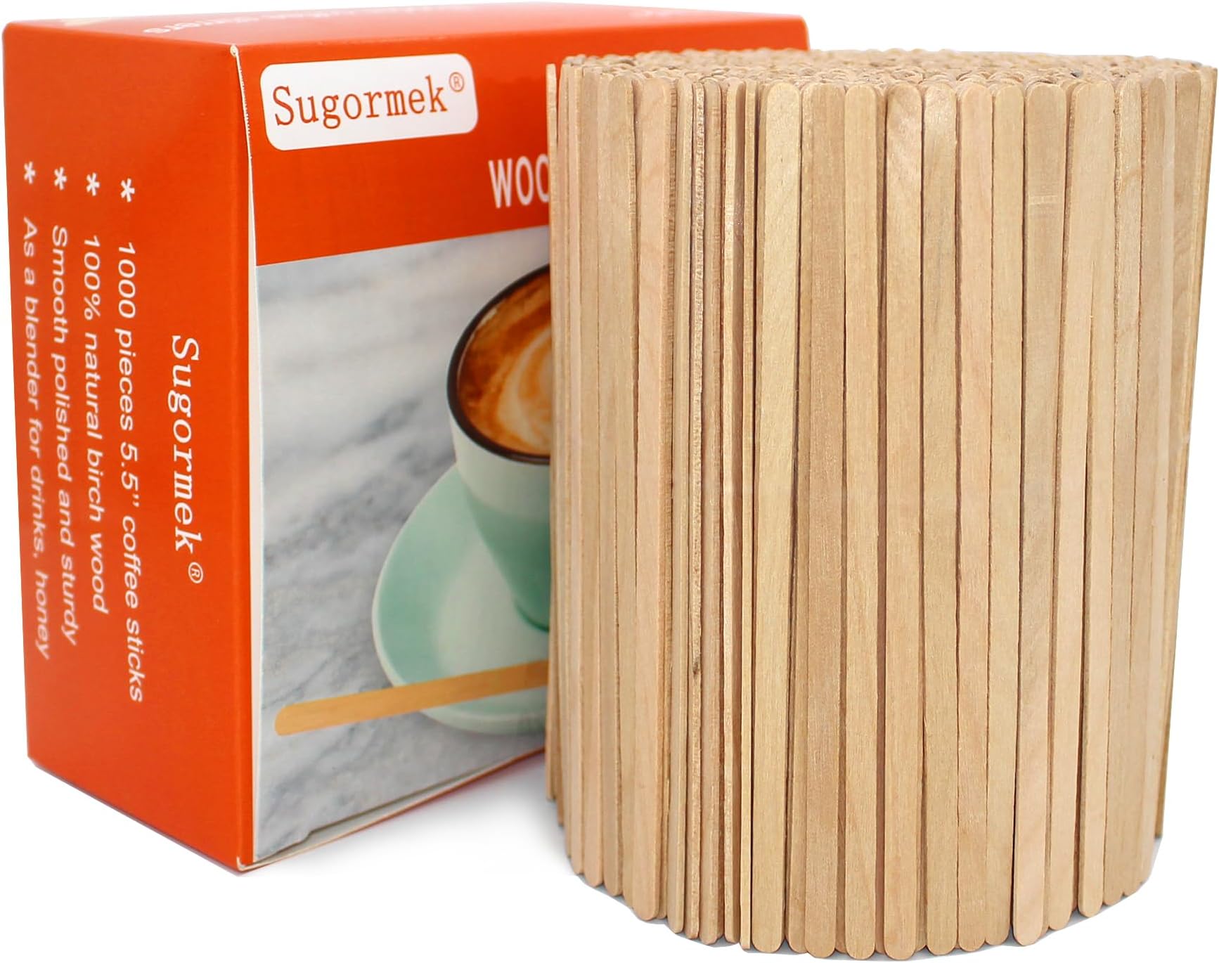 Amazon.com: Sugormek1000PCS 5.5 IN Wooden Coffee Stirrers, A+Level ...