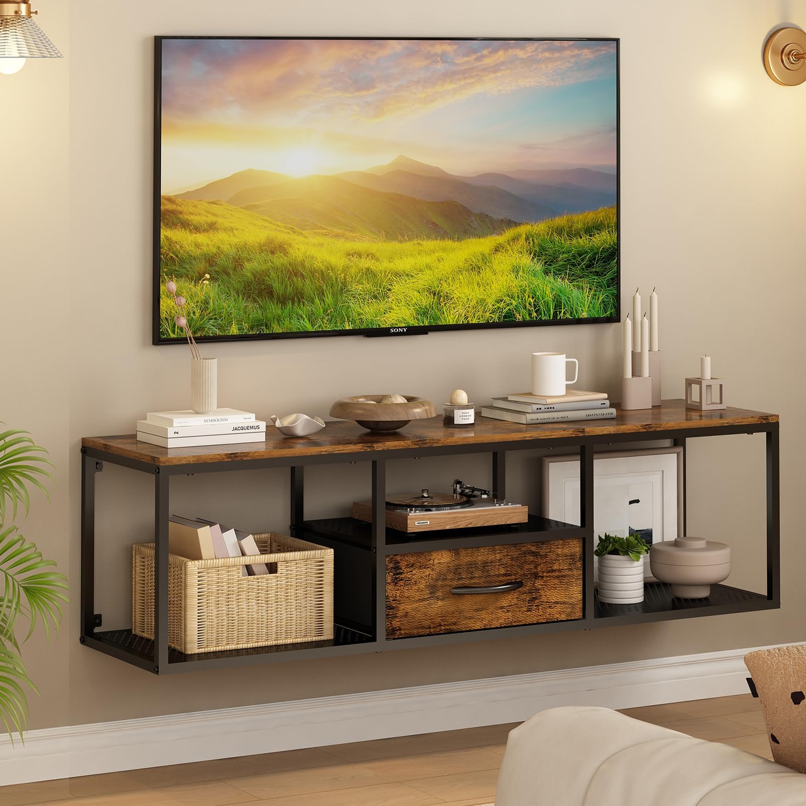 Amazon.com: Wisdom Star Floating Wall TV Stand, Wall Mounted TV Stand ...