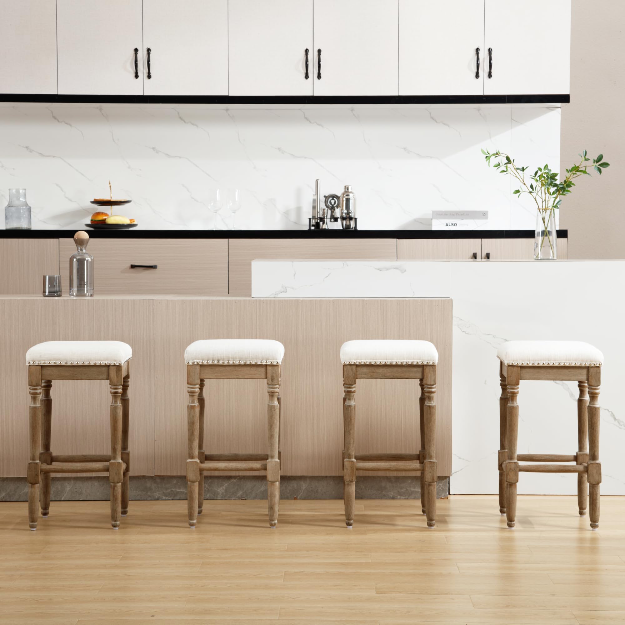 Amazon.com: LZAREAL Farmhouse Counter Stools Without backrest Set of 4 ...