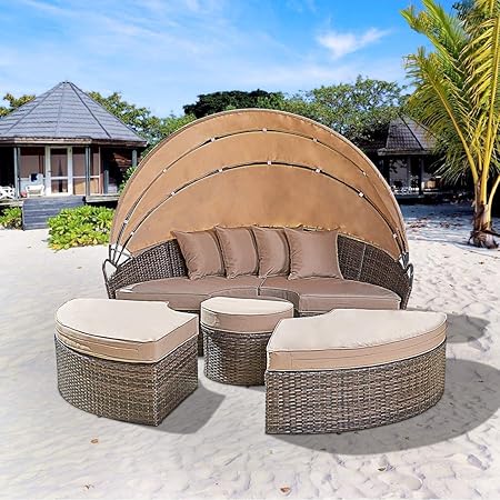 Amazon.com: SUNCROWN Outdoor Patio Round Daybed with Retractable Canopy ...