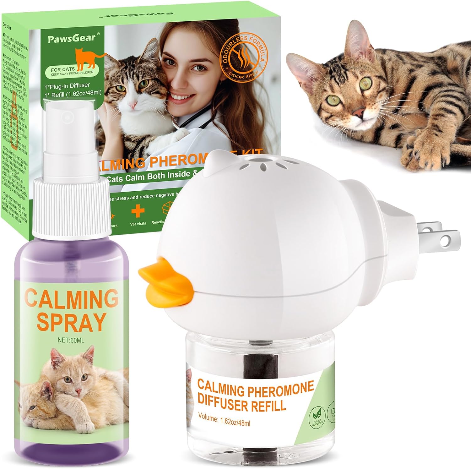 Cat Calming Pheromone Diffuser and Spray,Relieve Anxiety Stress Reduce ...