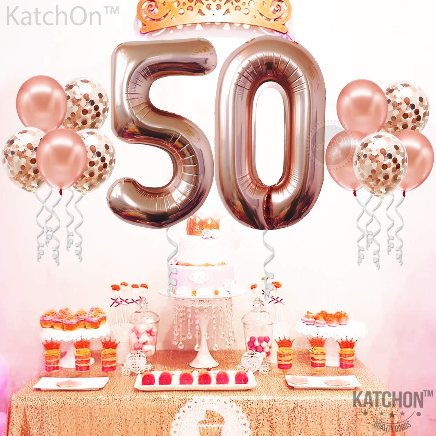 Buy Rose Gold 50 Number Balloons Set - Large, 40 Inch | Rose Gold Pack ...