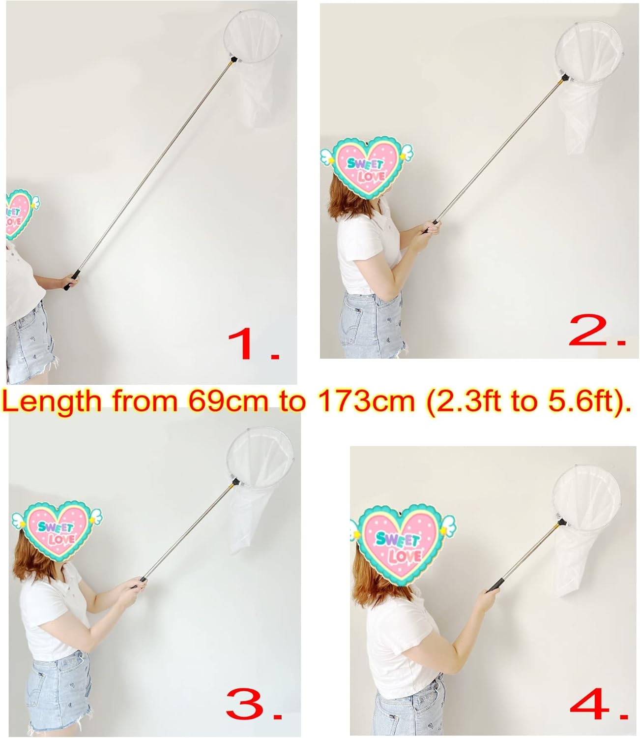 JZK 173cm Long handle extendable kids fishing net with telescopic ...