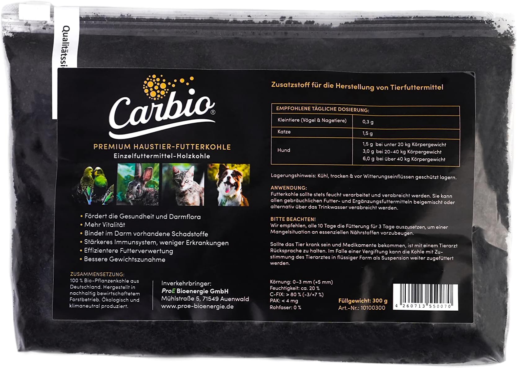 TIERFEIN pflanzenbasierte Futterkohle für Hunde & Katzen (500ml, Pulver ...