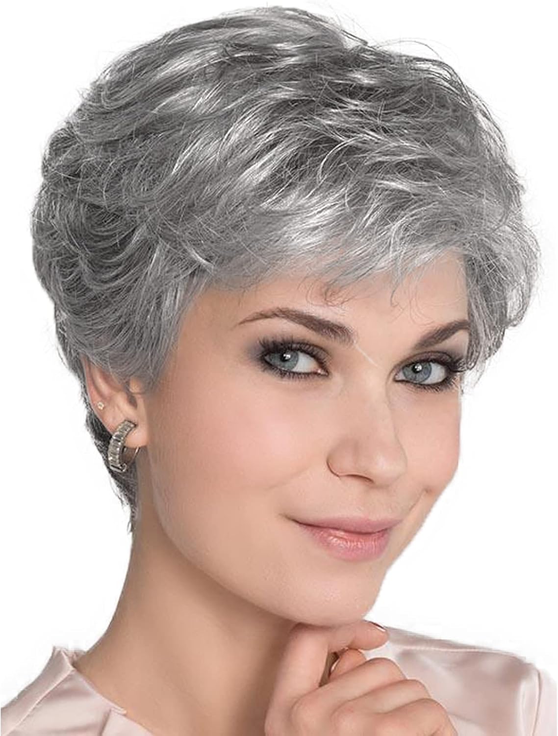 GNIMEGIL Perruques courtes bouclées grises pour femme - Coiffures ...