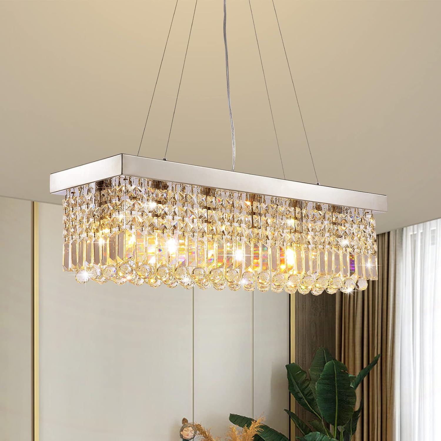 7PM Rectangle K9 Crystal Chandelier Modern Rectangular Pendant Light ...