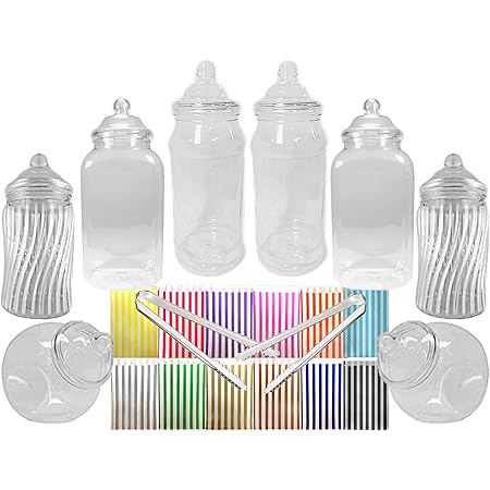 Truly Sweet Candy 10 Plastic Sweet Jars, 5 styles, 2 tongs, 50 bags ...