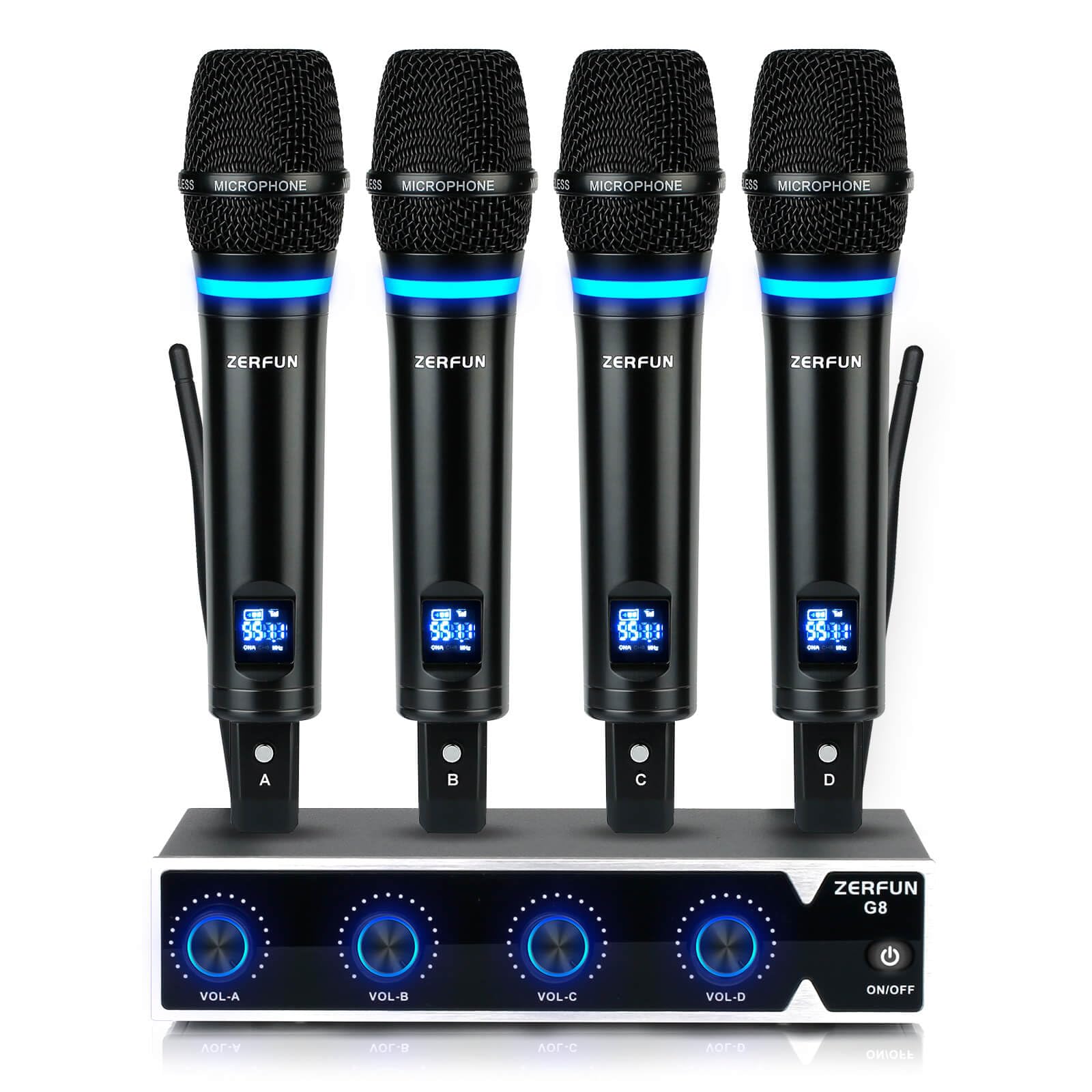 Amazon.com: ZERFUN Pro Rechargeable Wireless Microphone System 4 Channel, UHF Metal Handheld ...
