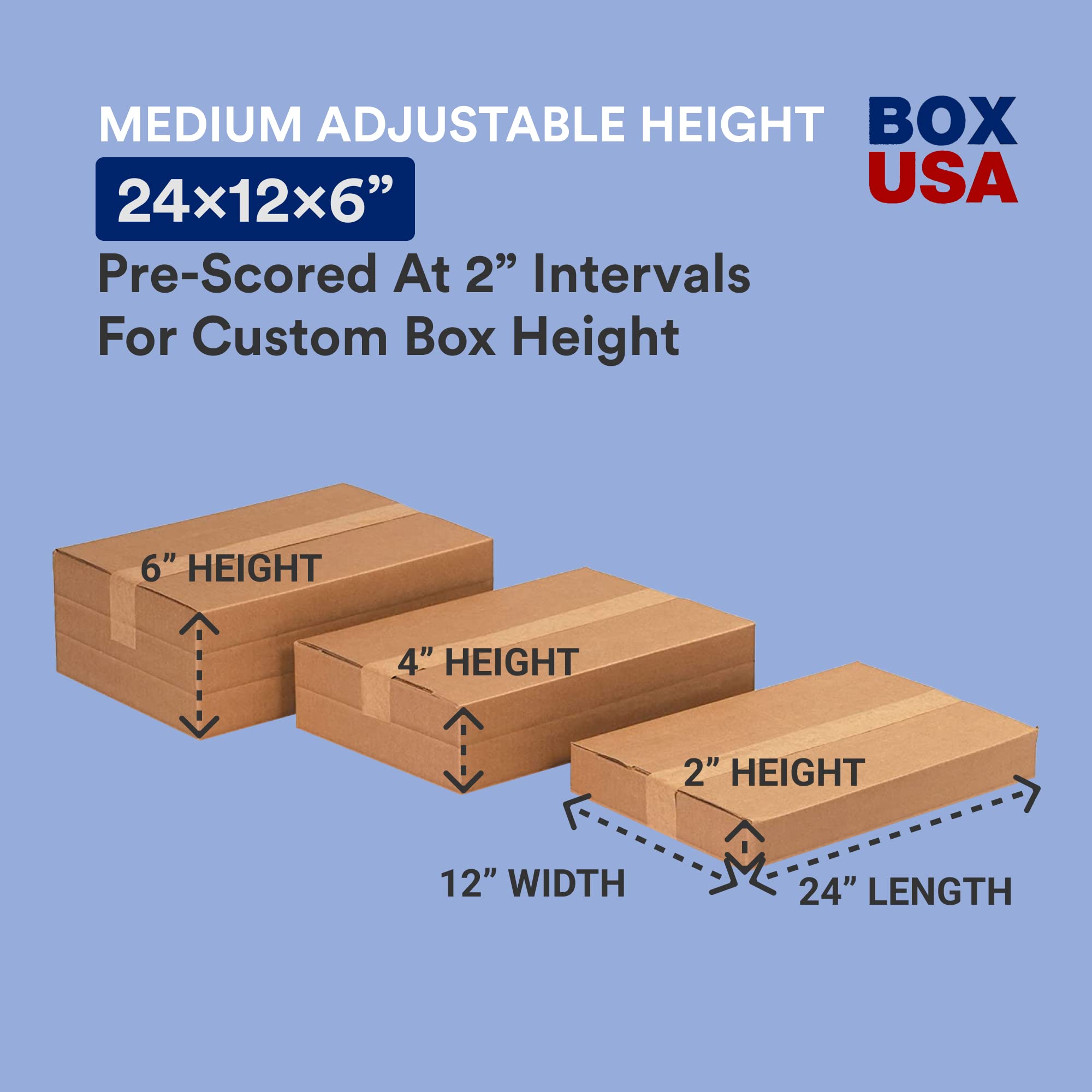 BOX USA Moving Boxes Multi-Depth Large, 24"L x 12"W x 6"H 20-Pack ...