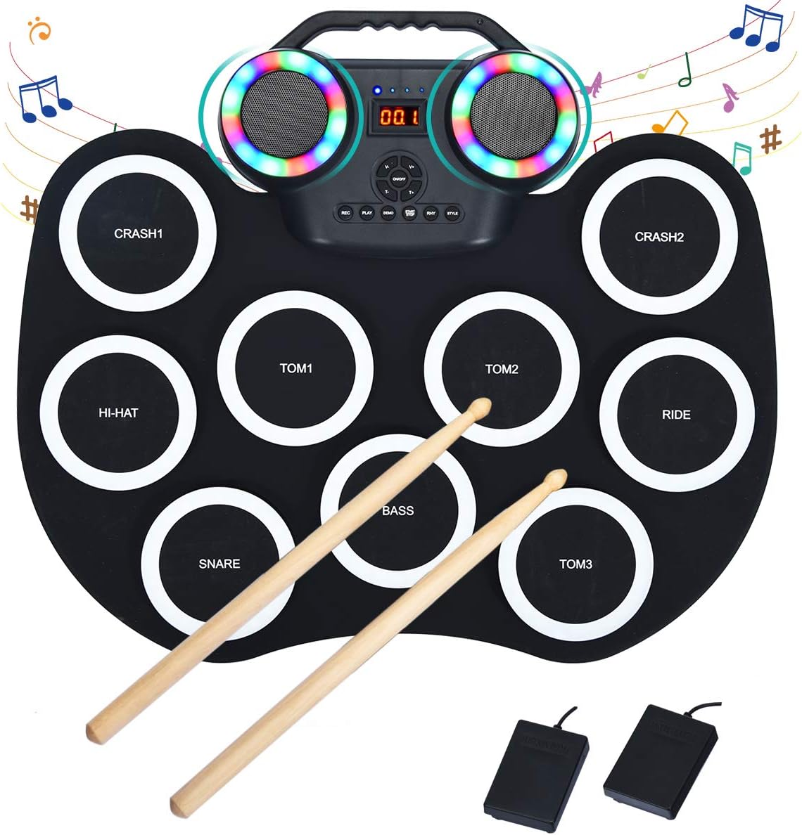 Amazon.com: Costzon 9 Pads Electronic Drum Set with LED Light, Portable ...