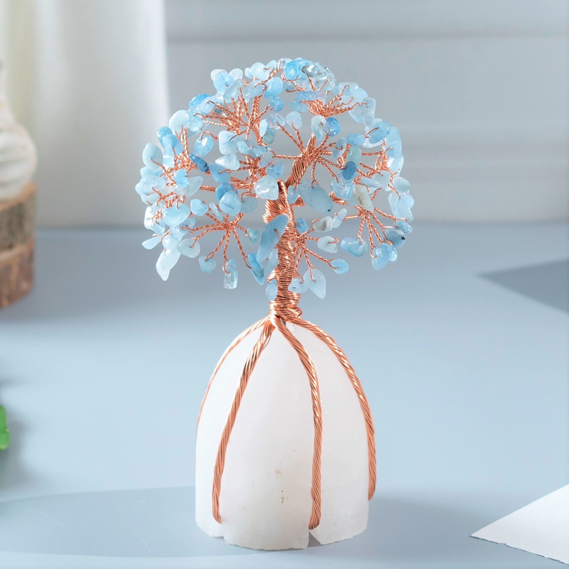 Buy Blue Opal Gemstone Tree of Life - Natural Quartz Stone Base, Copper ...