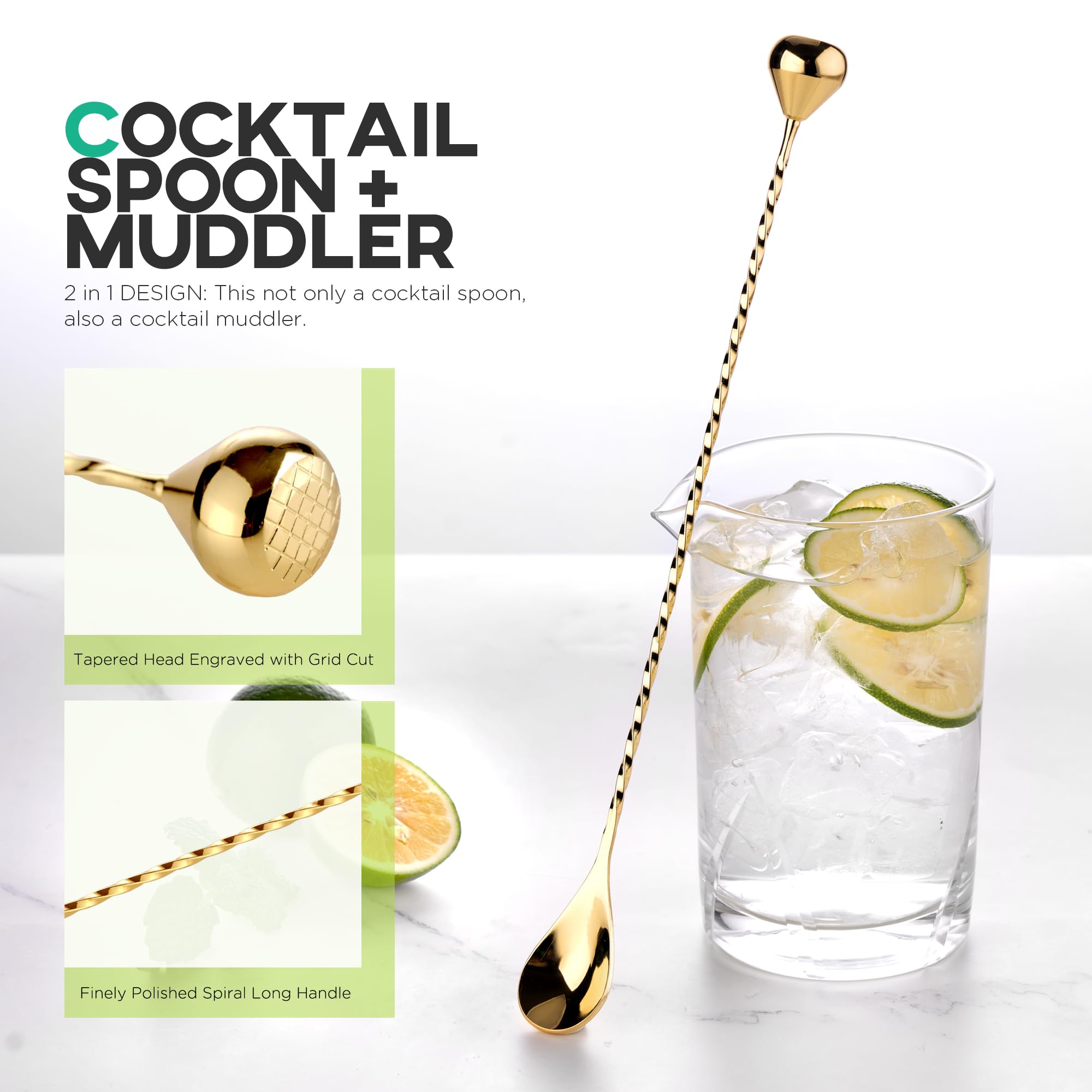 Stainless Steel Cocktail Mixing Tool 2-in-1 Spiral Handle Homestia 2-in ...