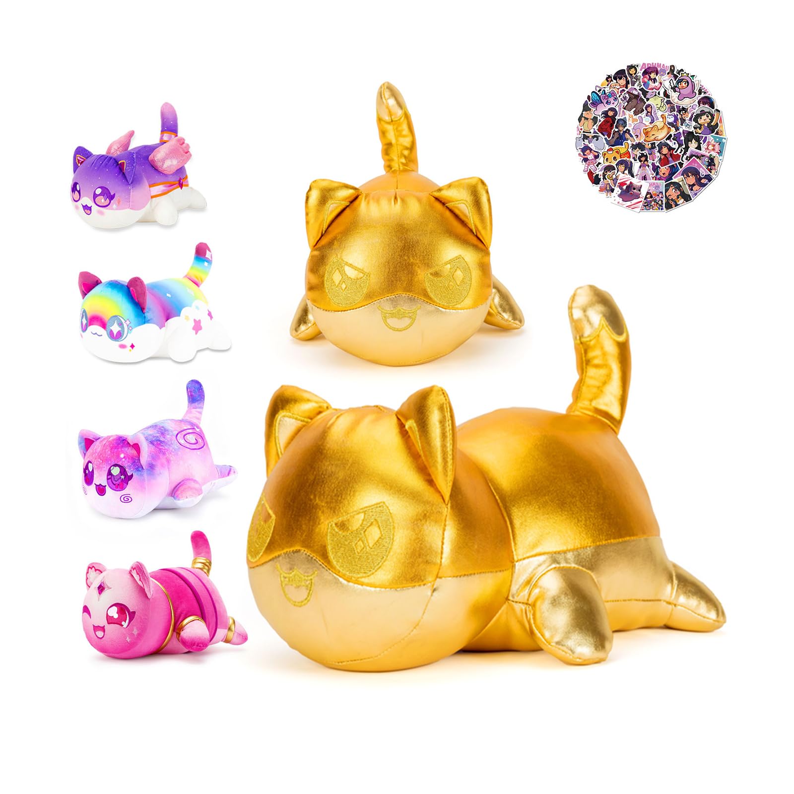 Amazon.com: LCCOOUS® 61-PCS 丨 6.1" Gold Cat Plush+ 60pcs Cat Stickers ...