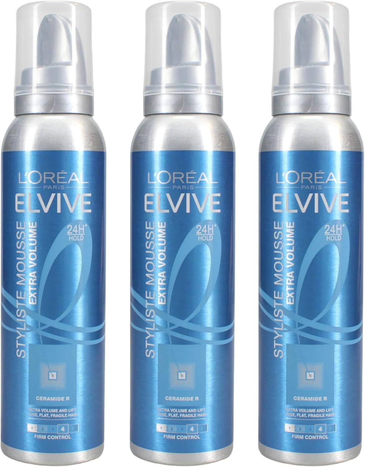 3 x Elvive Styliste Extra Volume Mousse 150ml - 24H Hold - Firm Control ...