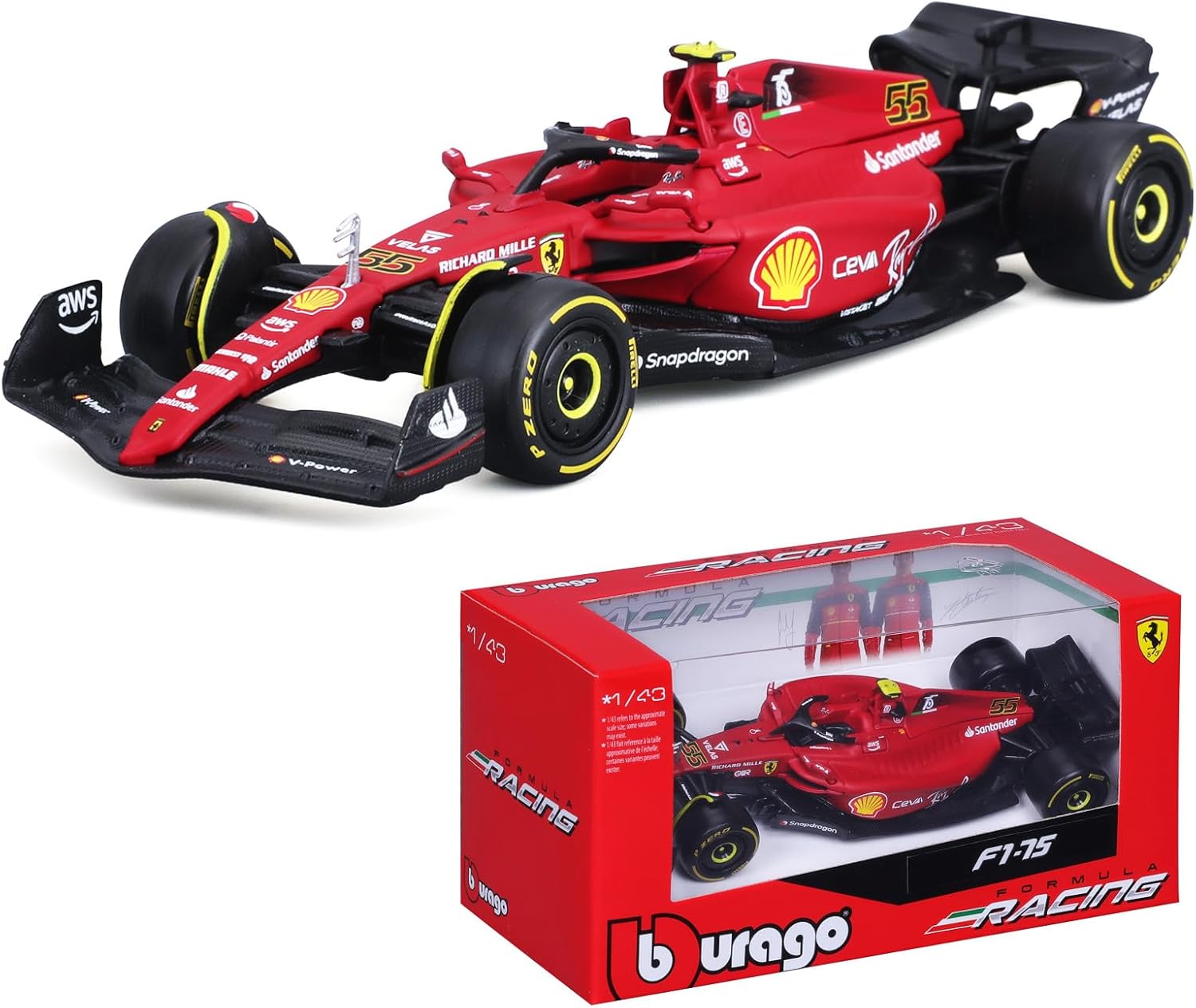 Amazon.com: Xiangtat 1/43 2022 F1-75 Scuderia SFR F1-75 55# Carlos ...