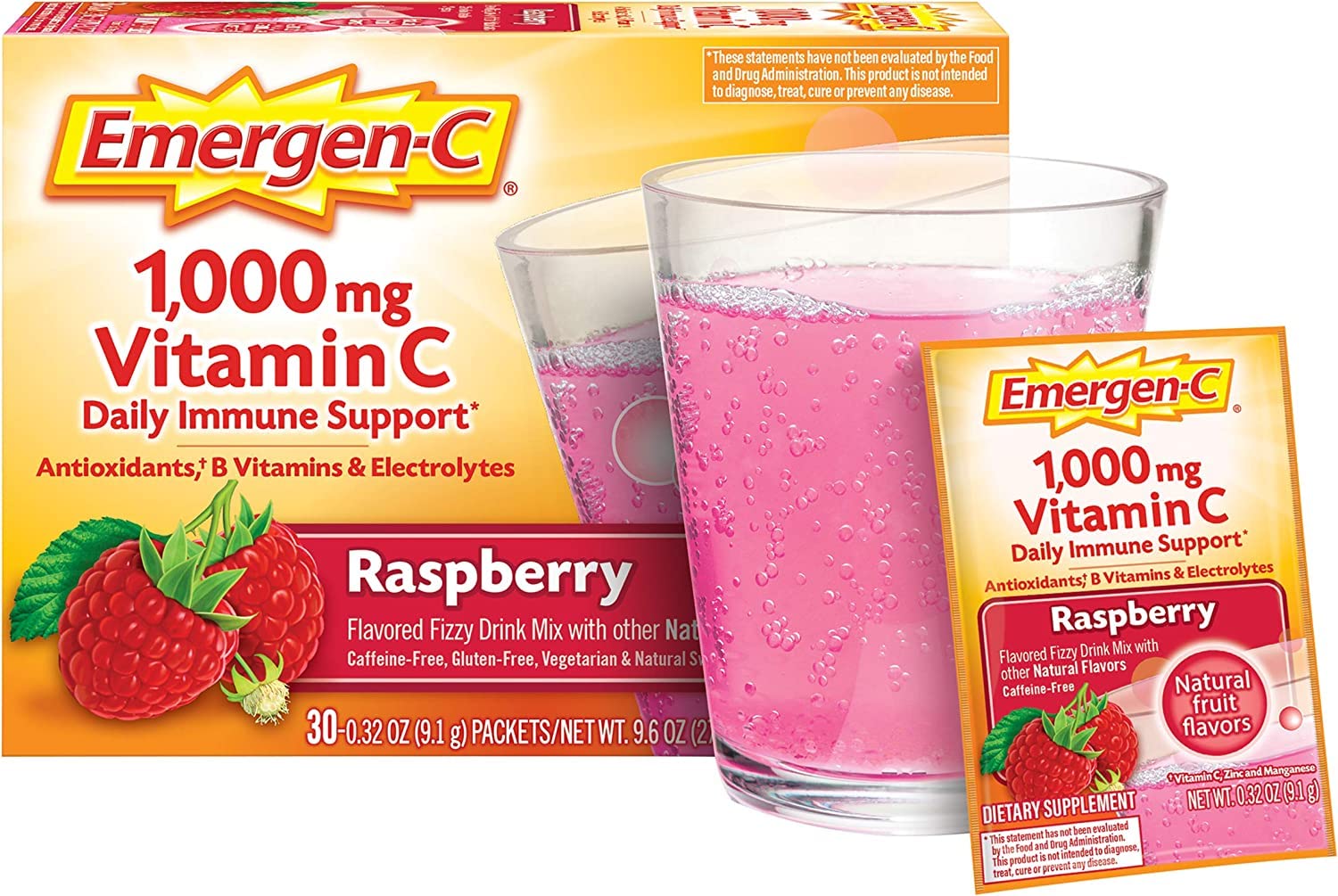 Alacer Emergen-C Bebida Efervescente Sabor Framboesa - 1000 Mg - 30 ...