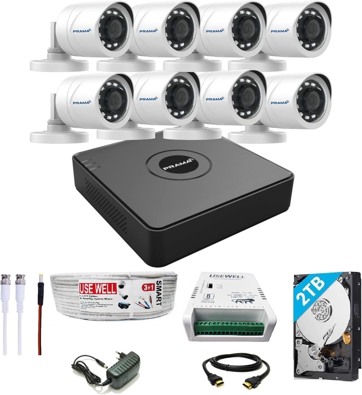Buy Prama 2MP Full HD CCTV kit with 8 Channel DVR + 8 Outdoor Cameras ...