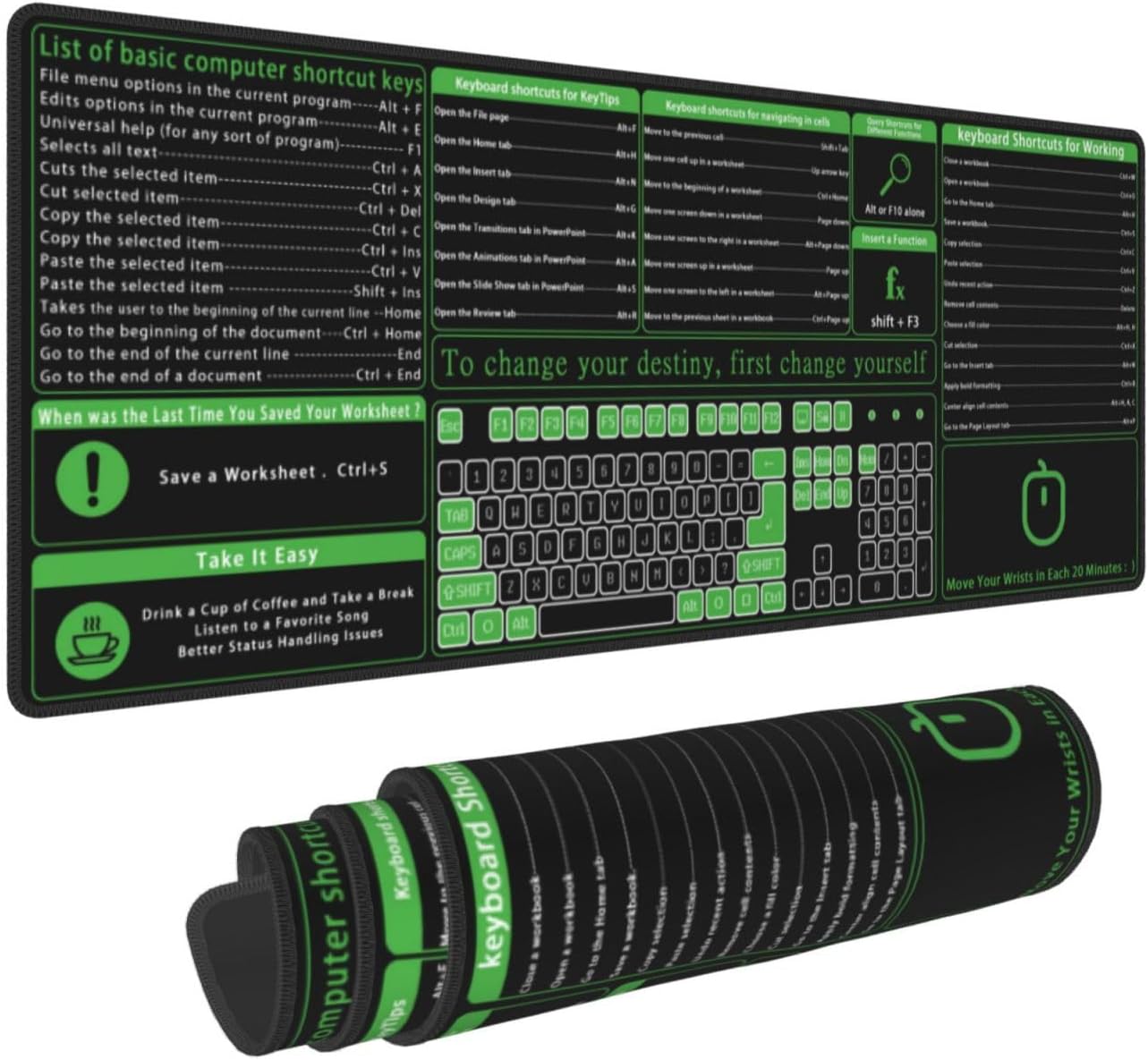Amazon.com : Large Excel Shortcut Key Office Computer Sheet Power Point ...