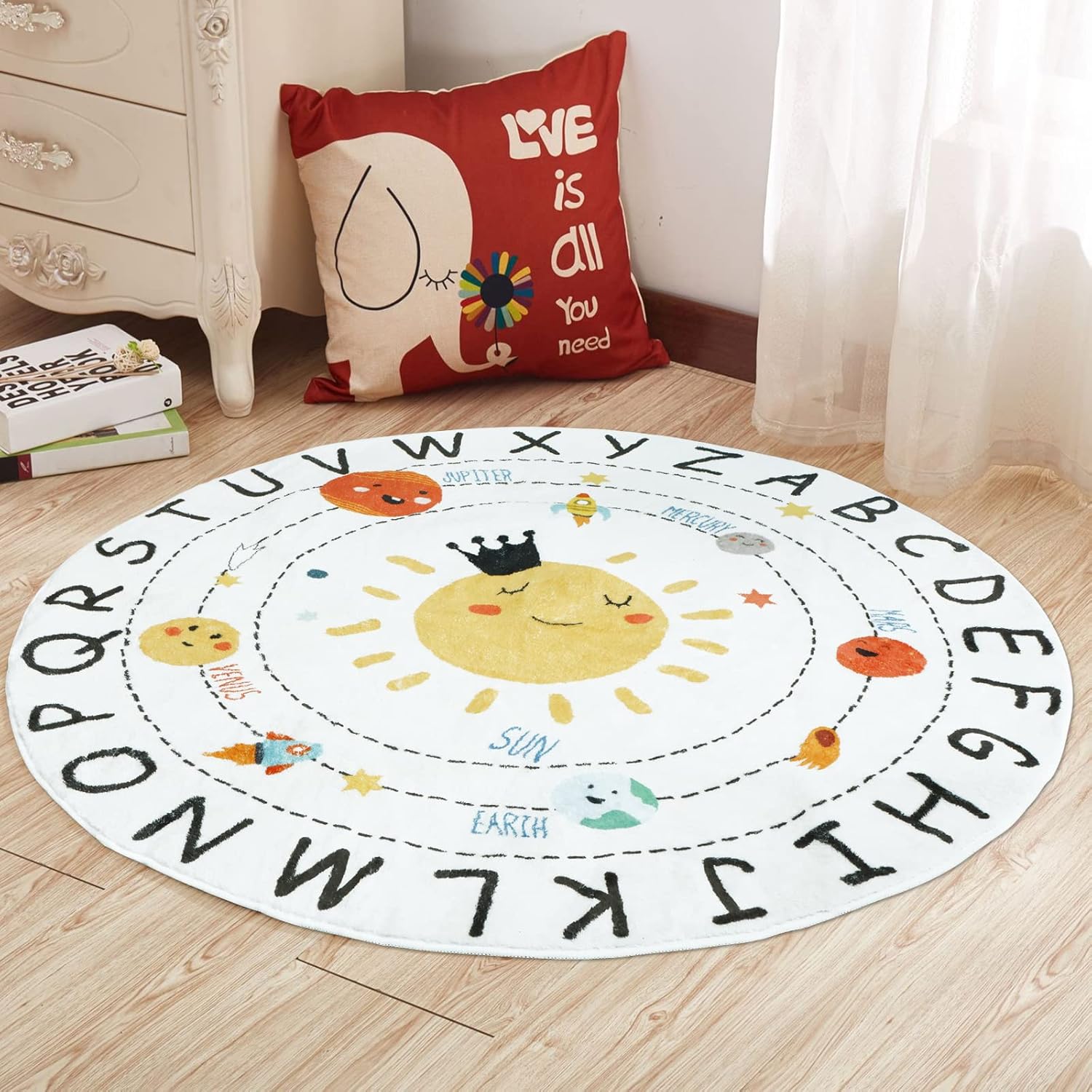 ABC Round Alphabet Rug - 4ft Colorful Kids Educational Solar System Mat ...