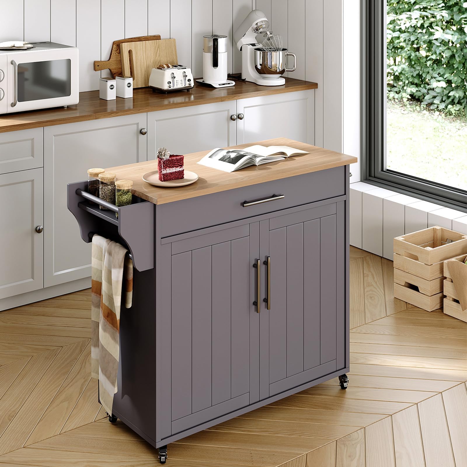 Amazon.com: Tornama Kitchen Storage Island, Wooden Rolling Kitchen ...
