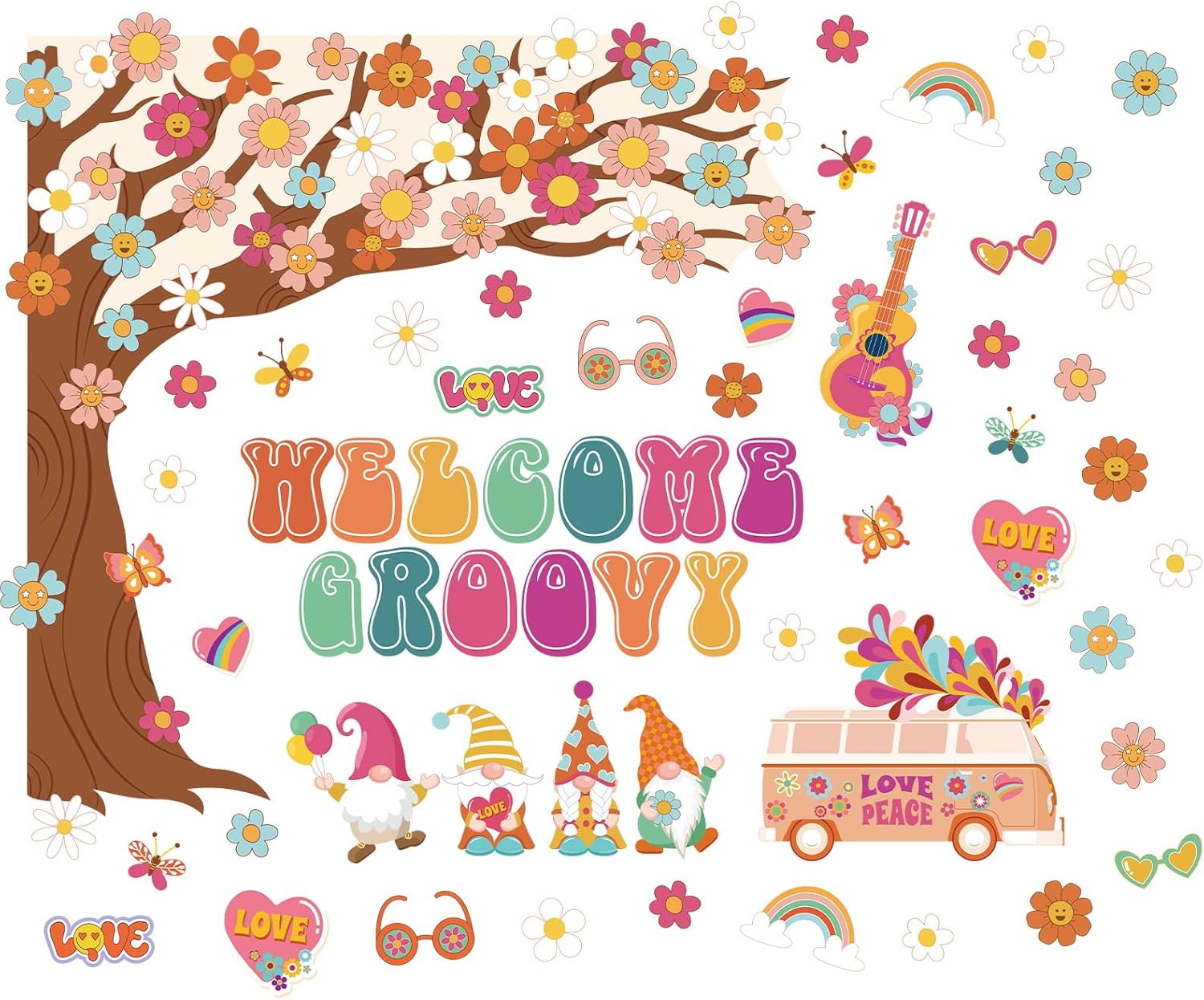 Amazon.com : Zonon Retro Welcome Classroom Decorations Boho Groovy ...
