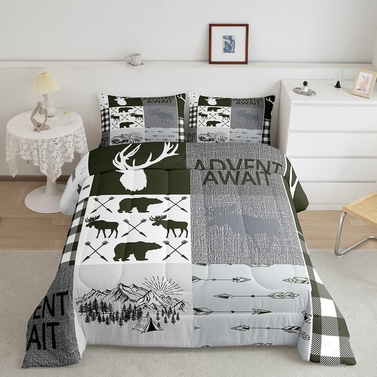 Amazon.com: Retro Cabin Comforter Set Rustic Bear Deer Duvet Insert for Kids Boys Teens Adult ...