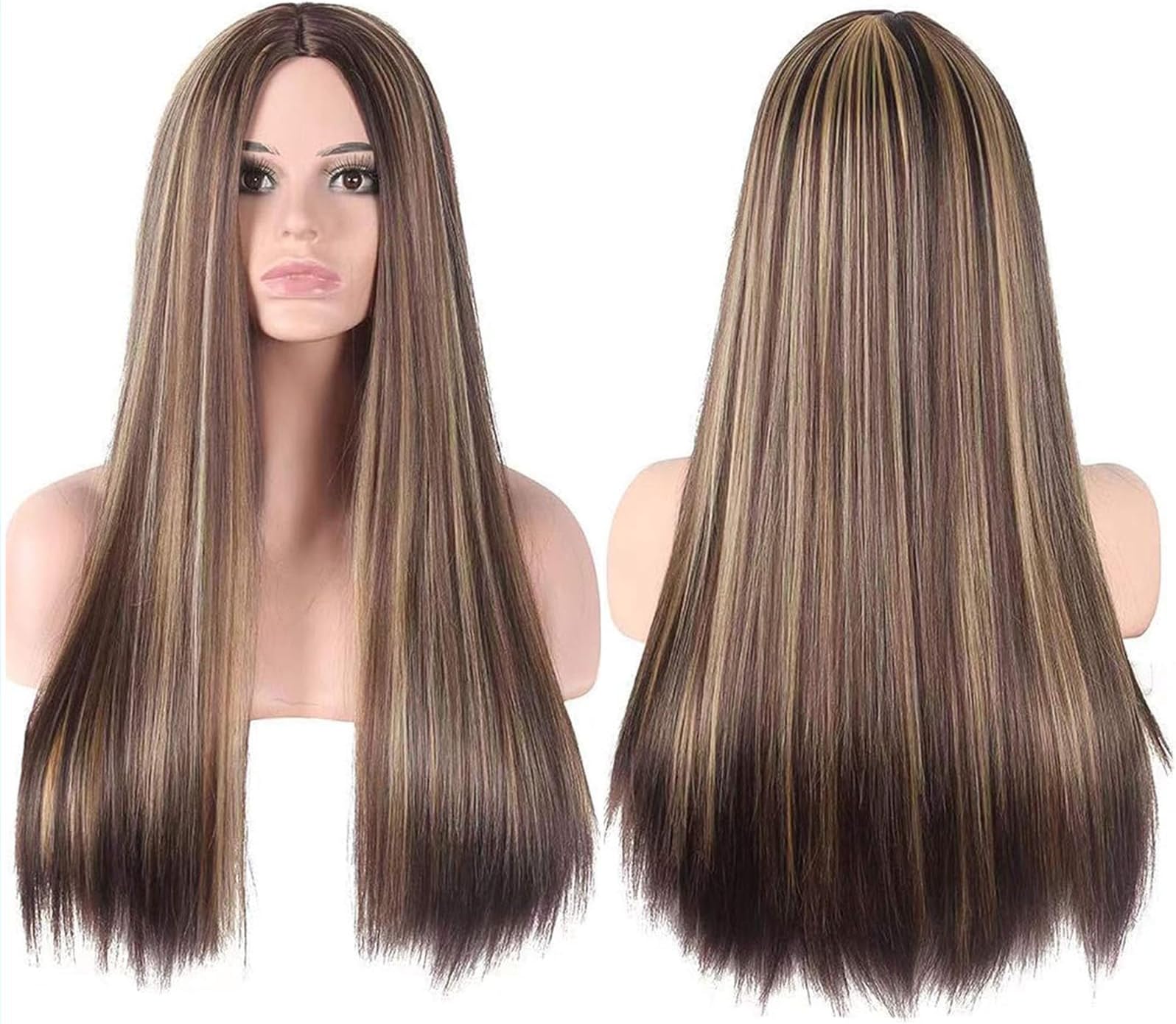 Amazon.com: CanLux 26 inch Brown Wig with Blonde Highlight Long ...