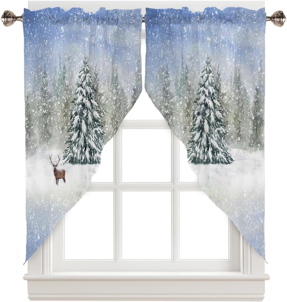 Amazon.com: Christmas Curtains Swag Valance Elk Winter Snowing ...