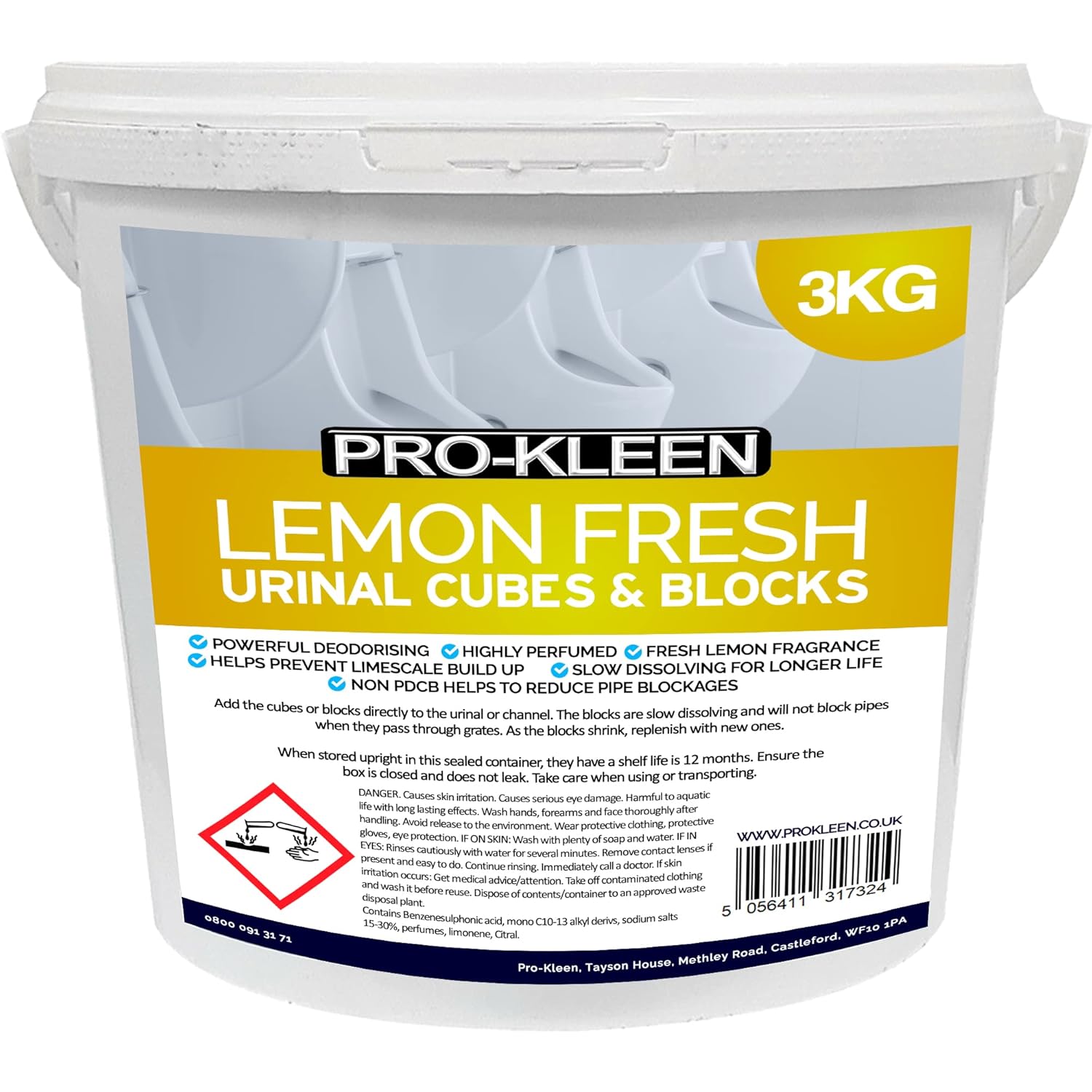 Pro-Kleen Urinal Channel Blocks 3KG - Lemon Fragrance - Non PDCB - Slow ...