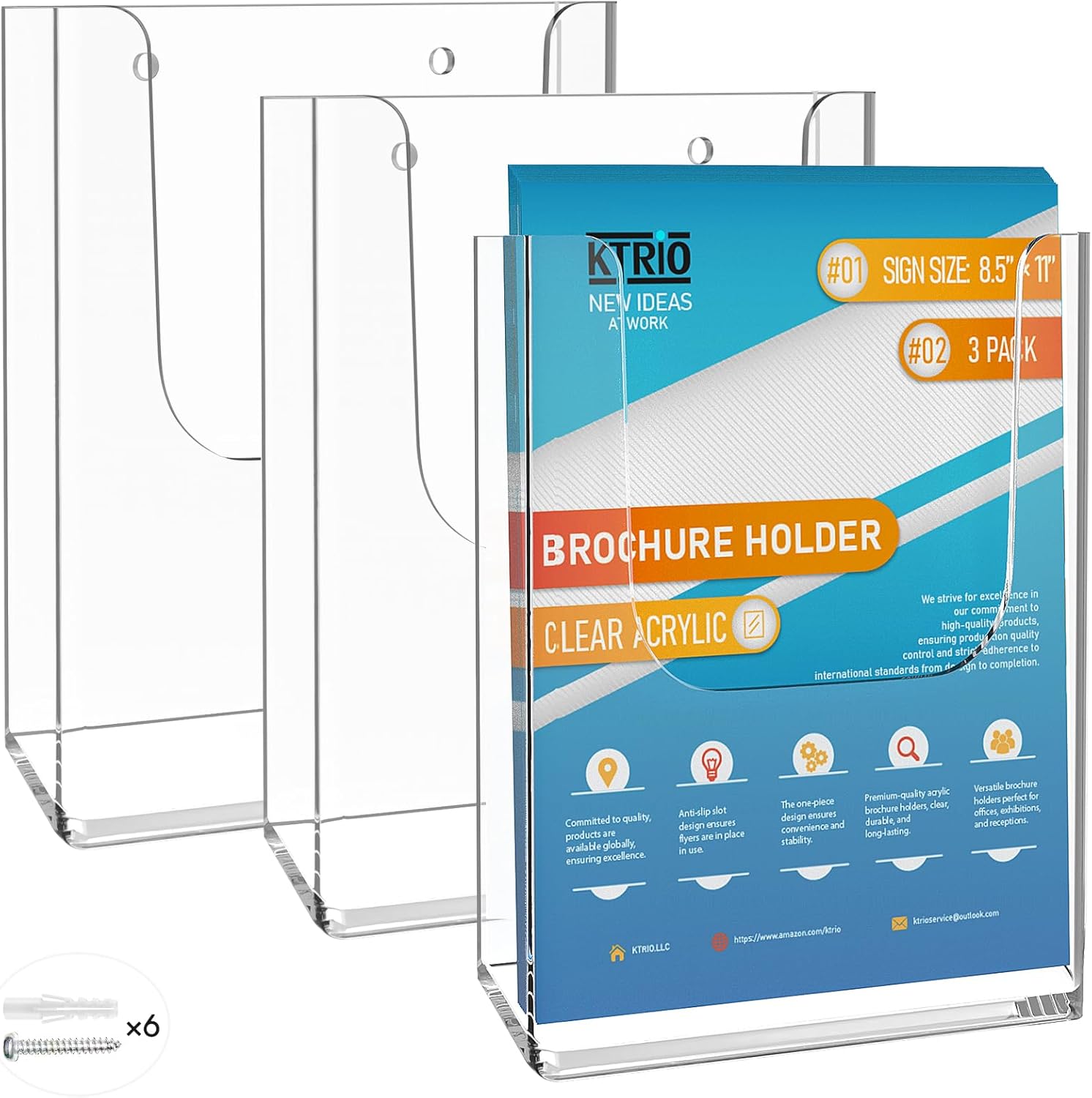 Amazon.com : KTRIO Acrylic Brochure Holder Wall Mount 8.5 x 11, Clear ...