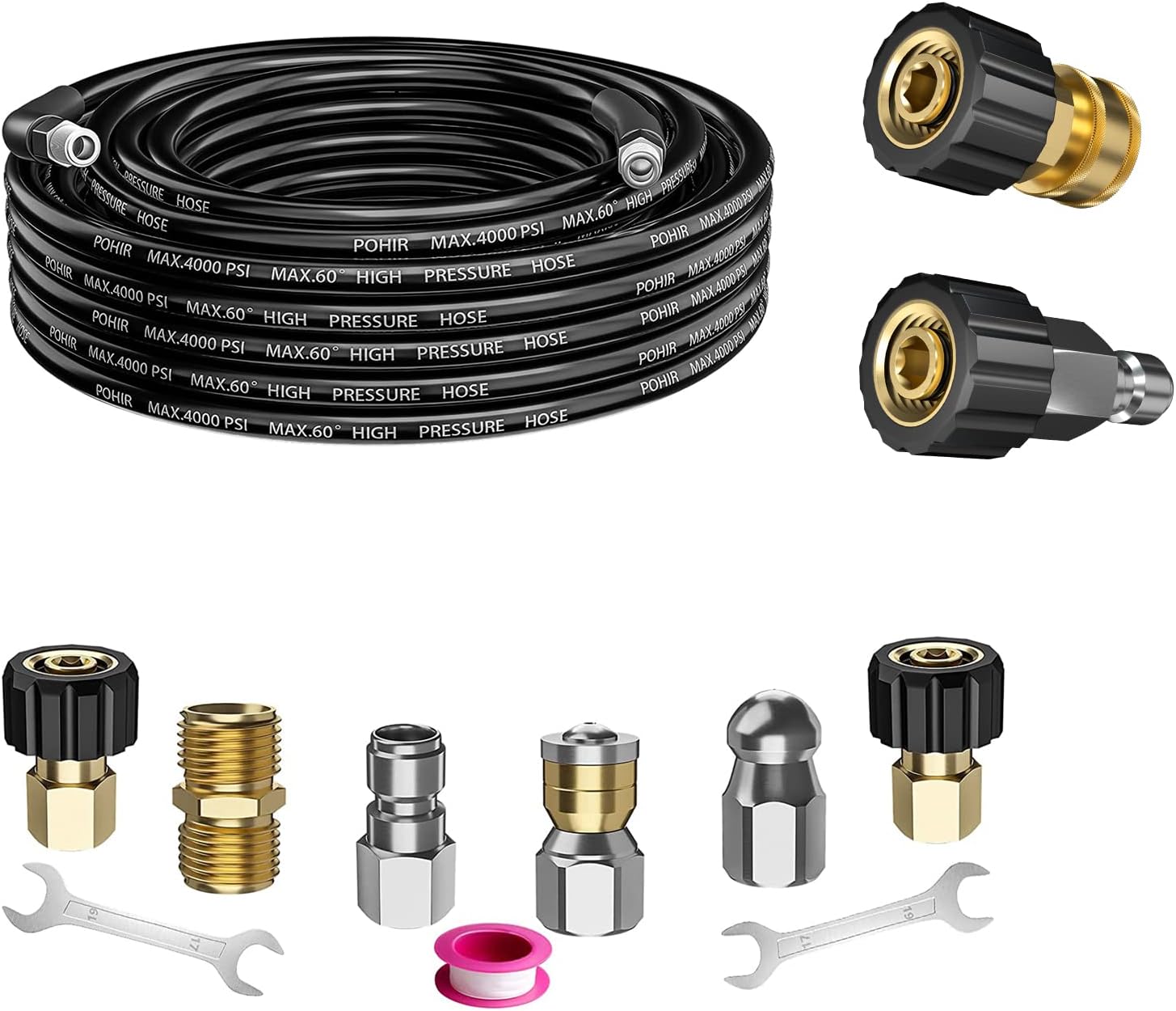 Amazon.com: POHIR Sewer Jetter Kit for Pressure Washer 25FT, Hydrojet ...