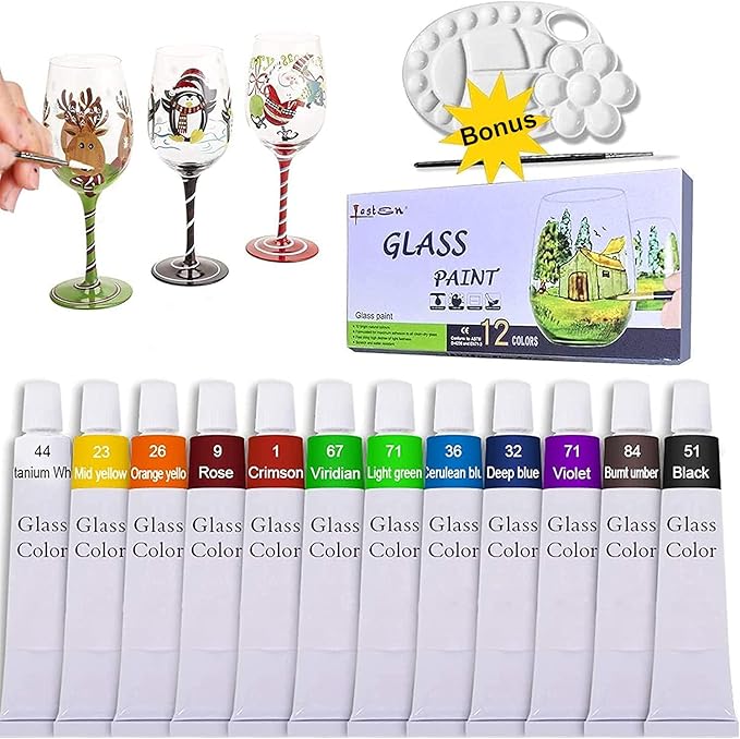 Amazon.com: Stained Glass Paint with Palette and brush, 12 Colors ...