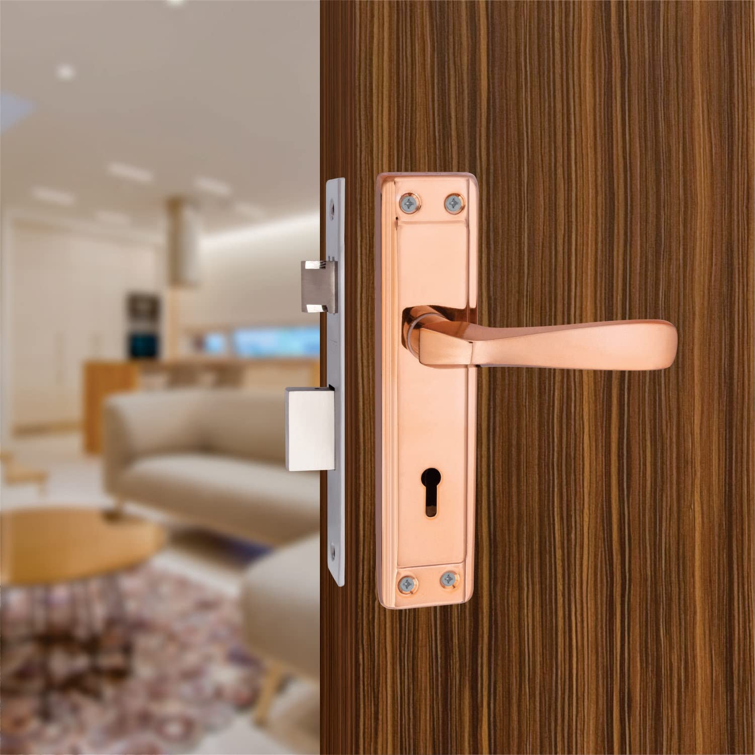 Buy Axion 7 inches Mortice Door Handle Lock Set A102 KY Rose Gold ...