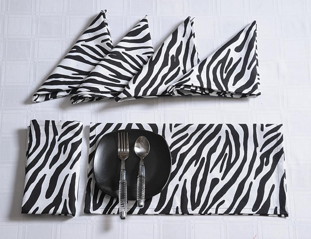 Buy Swayam Libra Printed Cotton 6 Piece Dinner Napkin Set- Black and ...
