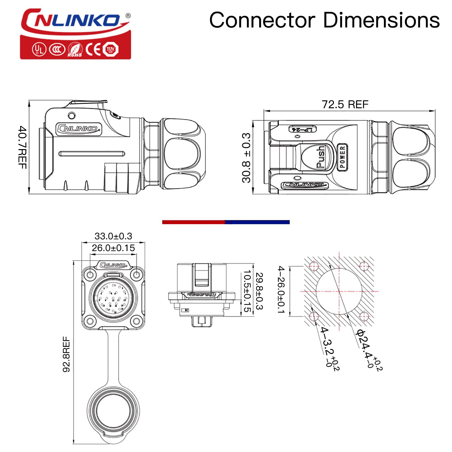 Snapklik.com : CNLINKO LP-24 19 Pin Waterproof Connector 5A 250V AC ...