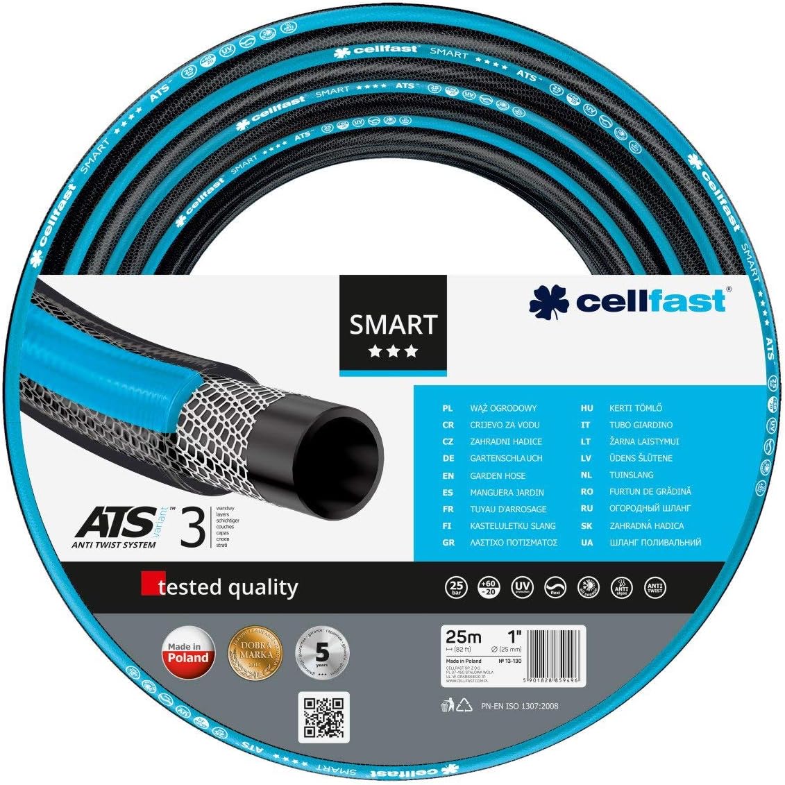 Cellfast Garden Hose SMART 1” 25m, Flexible and Three-layer Hose ...