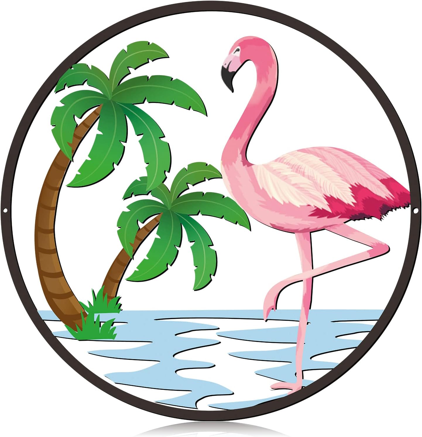 Amazon.com: Ferraycle Flamingo Palm Tree Metal Wall Art Pink Flamingo ...