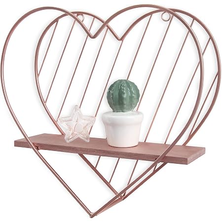 Afuly Rose Gold Floating Shelves Wall Mounted Metal Heart Design Small ...
