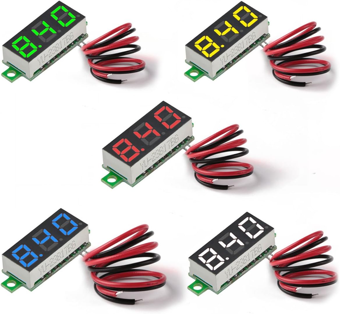 MakerFocus 5pcs Mini Digital DC Voltmeter 0.28 Inch Two-Wire 2.5V-30V ...