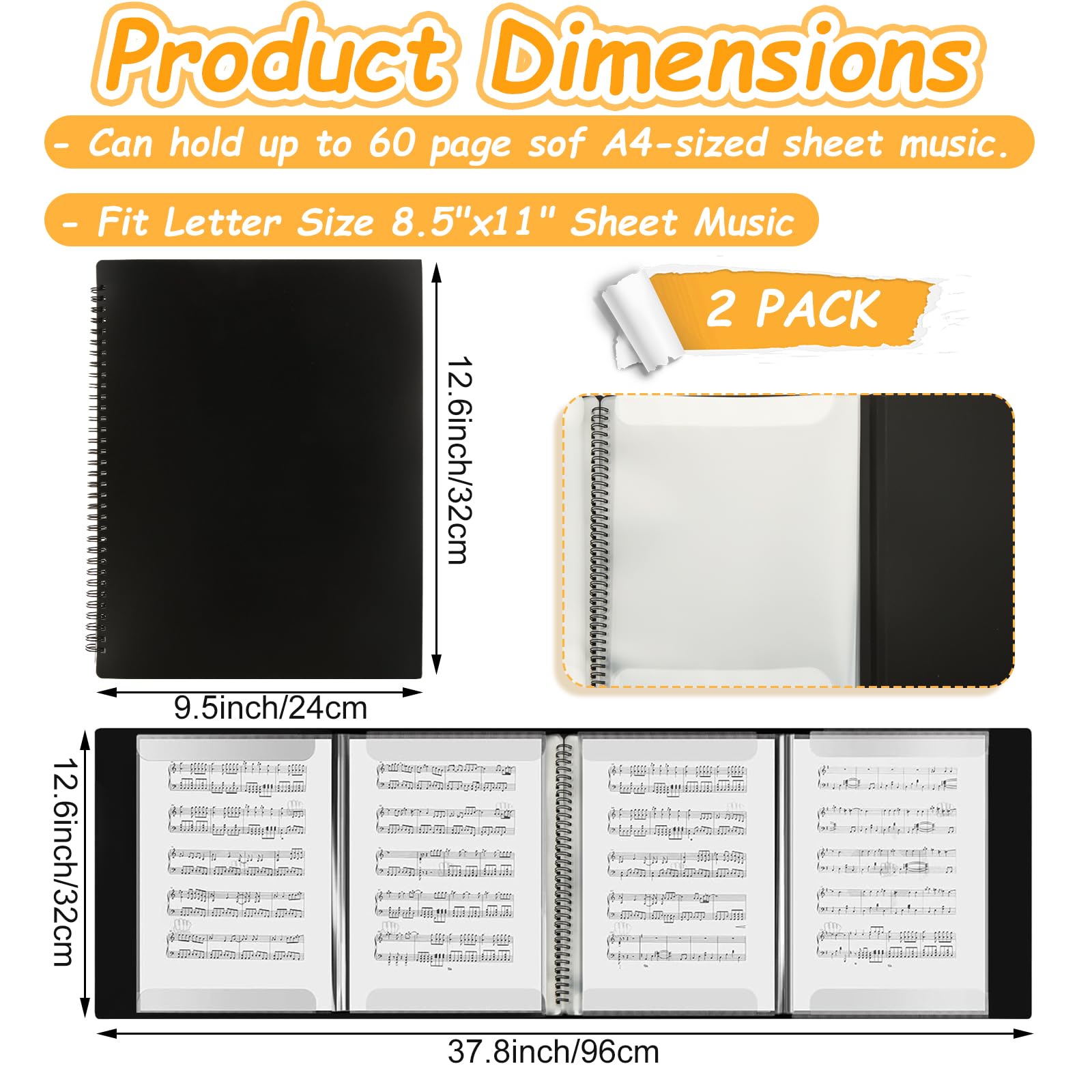 Snapklik.com : 2 Pack Sheet Music Folder, 8.5 11 Music Binder, 4 Page ...