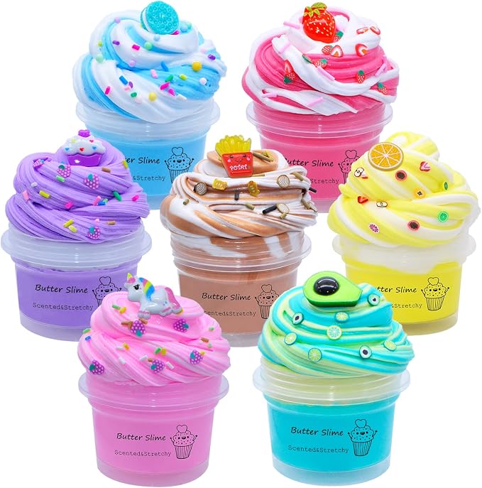 7 Pack Butter Slime Kit Two-toned, Super Soft & Non-Sticky, Party ...