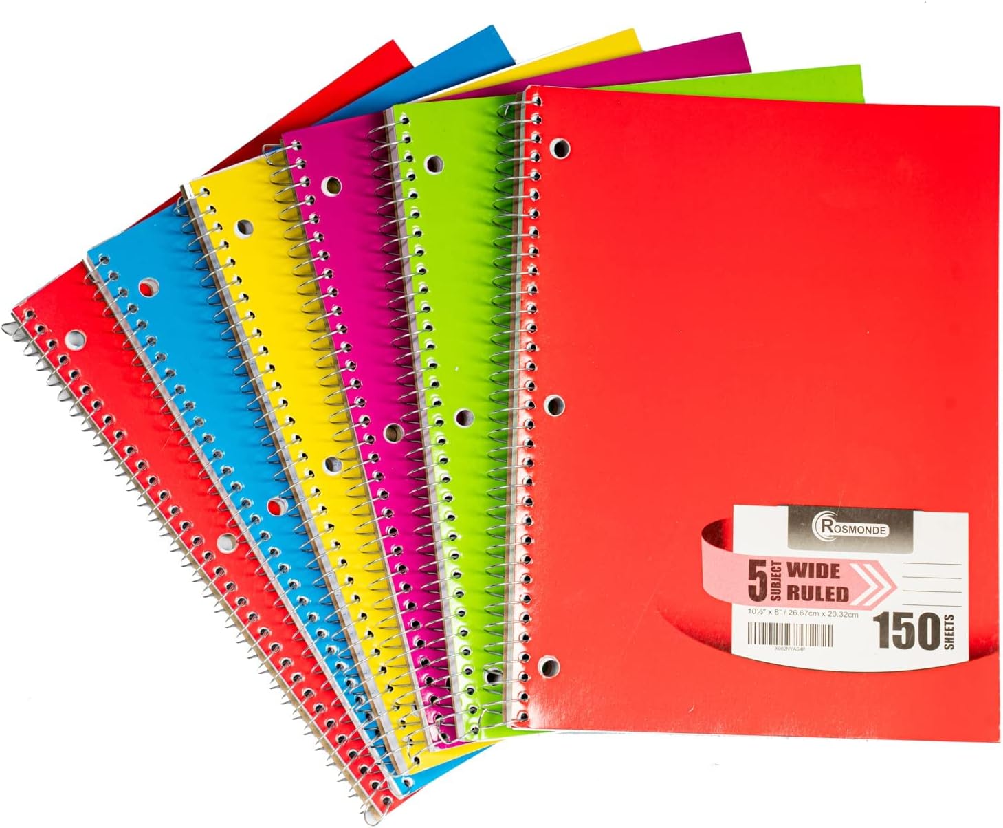 Rosmonde Cuadernos en espiral a granel rayas anchas 5 materias paquete ...