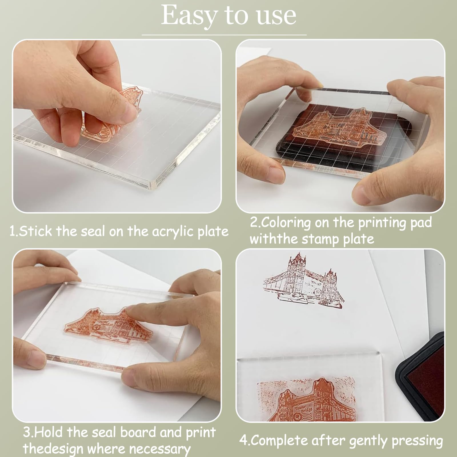 Block Craft Acrylic Stamping Block For Clear And Cling Stamps With Grid ...