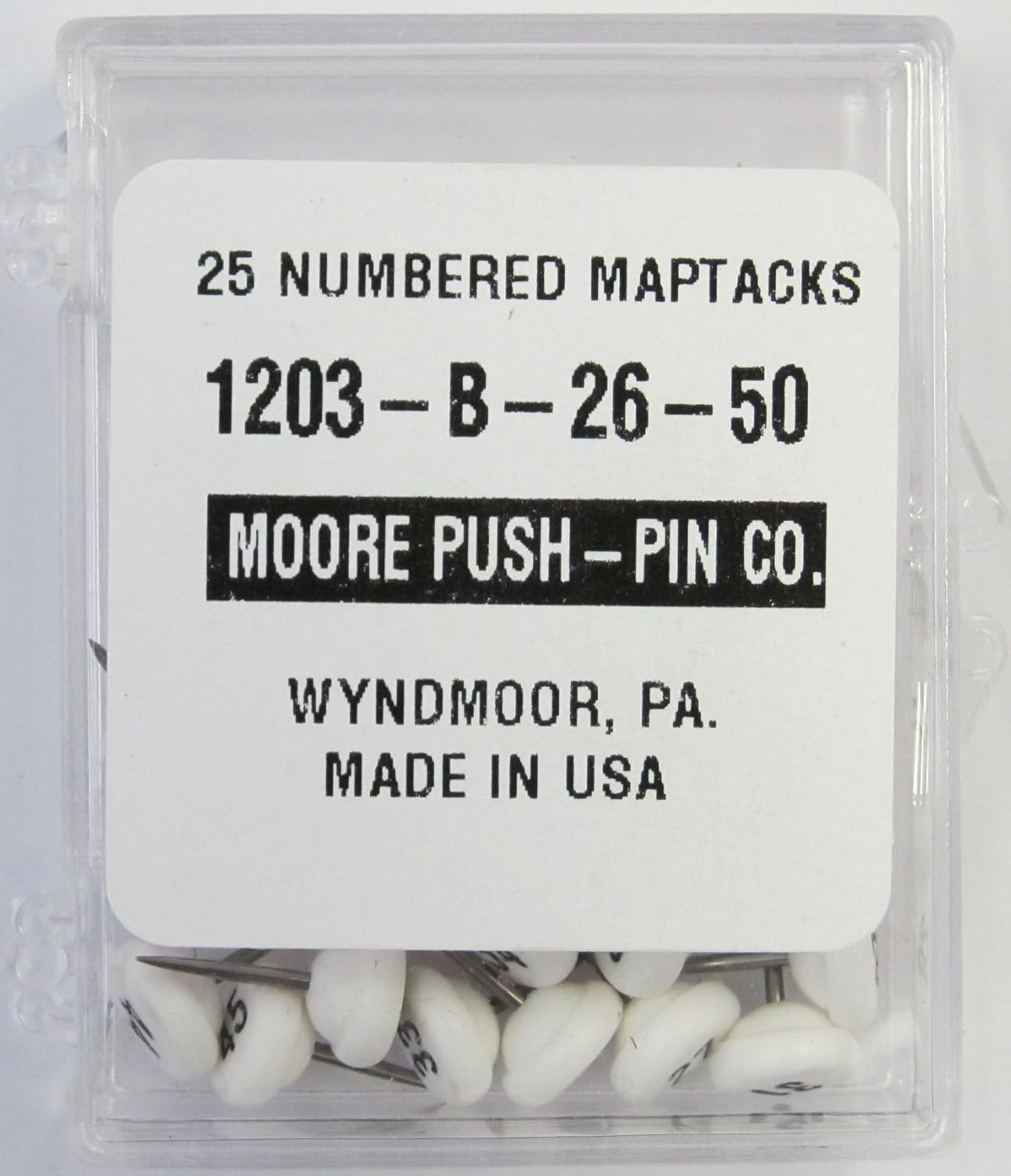 Amazon.com: Moore Push-Pin 1203-B-26-50 Numbered Map Tacks, White, 25 ...